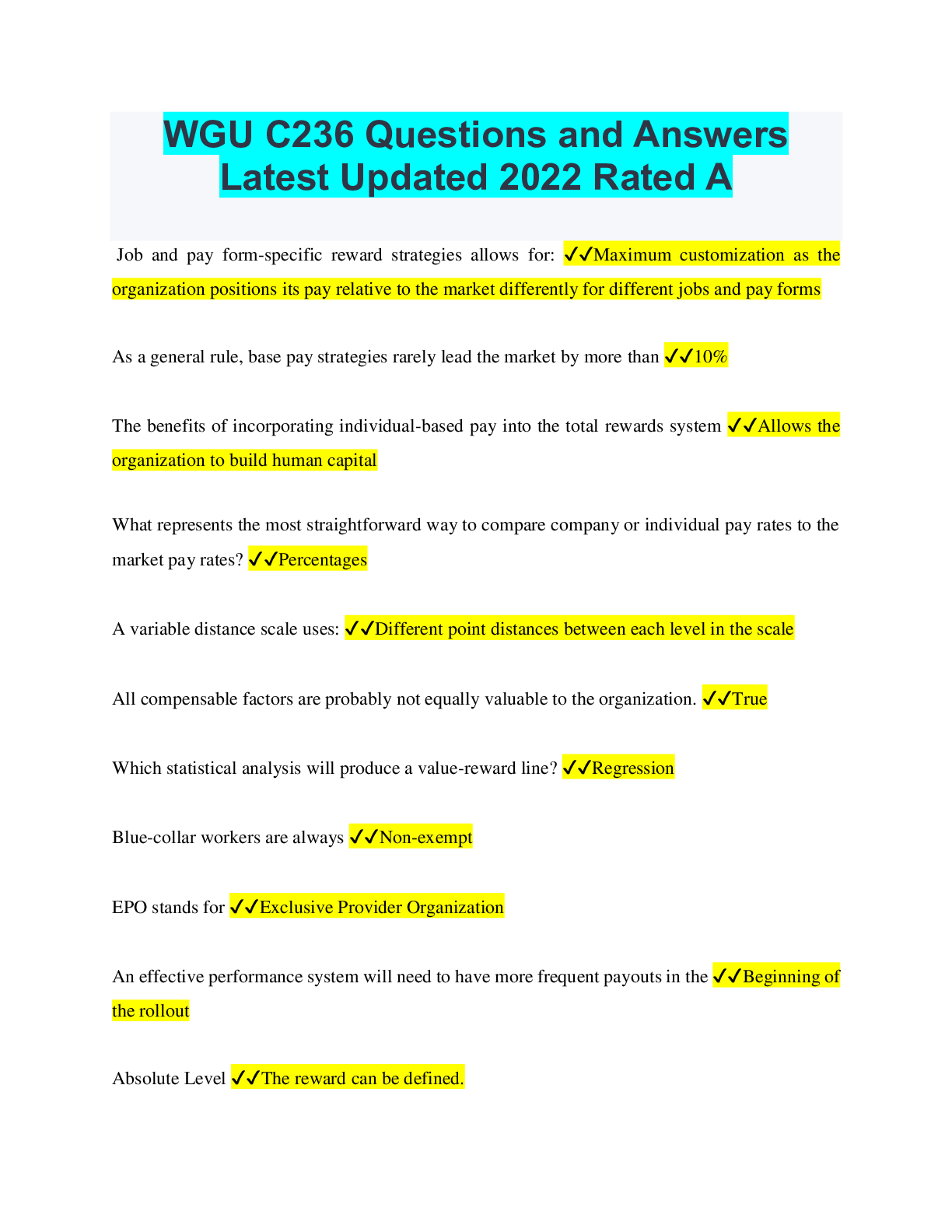 WGU C236 Questions and Answers Latest Updated 2022 Rated A - Scholarfriends