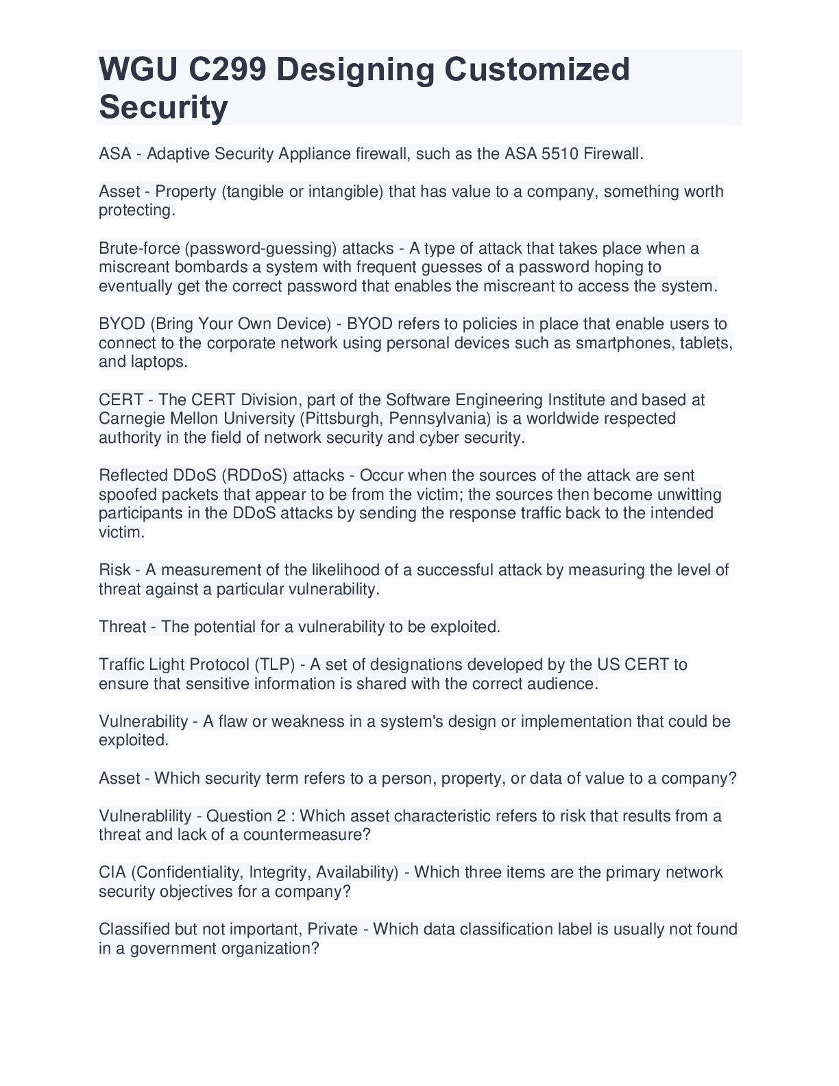 WGU C299 Designing Customized Security - Scholarfriends