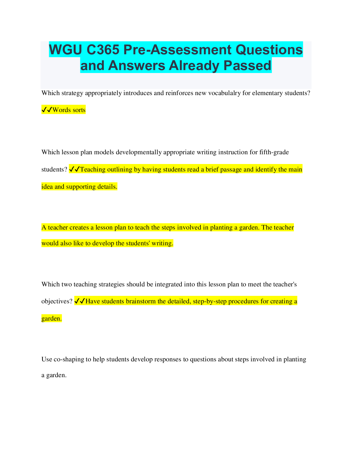WGU C365 Pre-Assessment Questions and Answers Already Passed ...