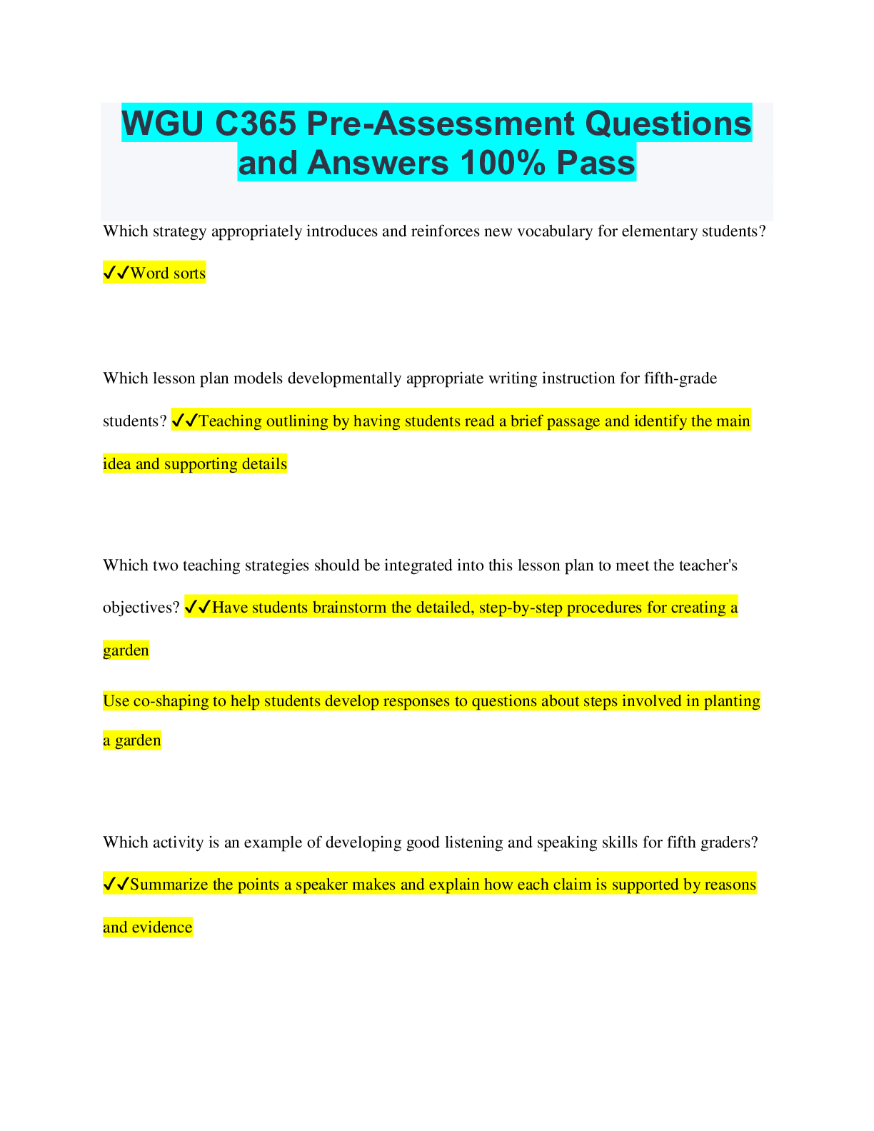 WGU C365 Pre-Assessment Questions and Answers 100% Pass - Scholarfriends