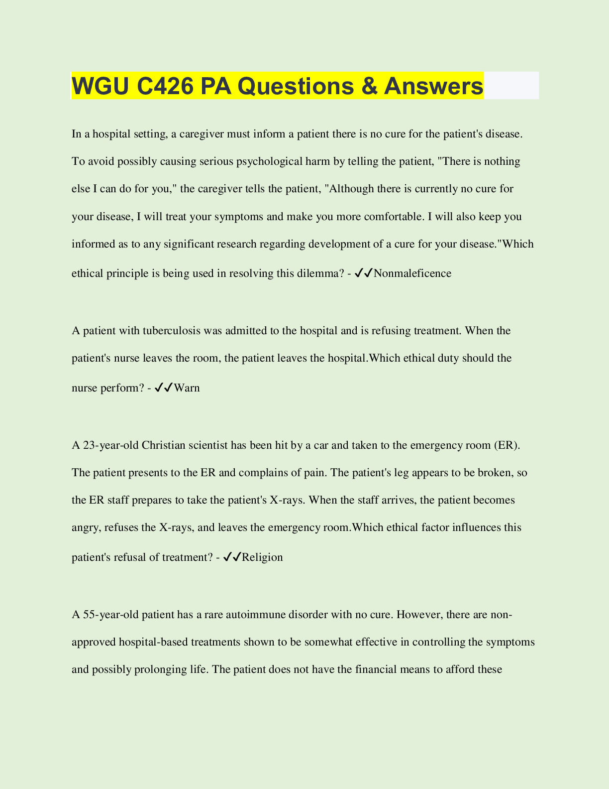 WGU C426 PA Questions & Answers | 60 Questions with 100% Correct ...