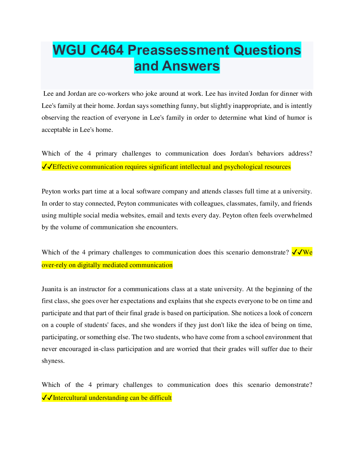 WGU C464 Preassessment Questions and Answers – Scholarfriends ...