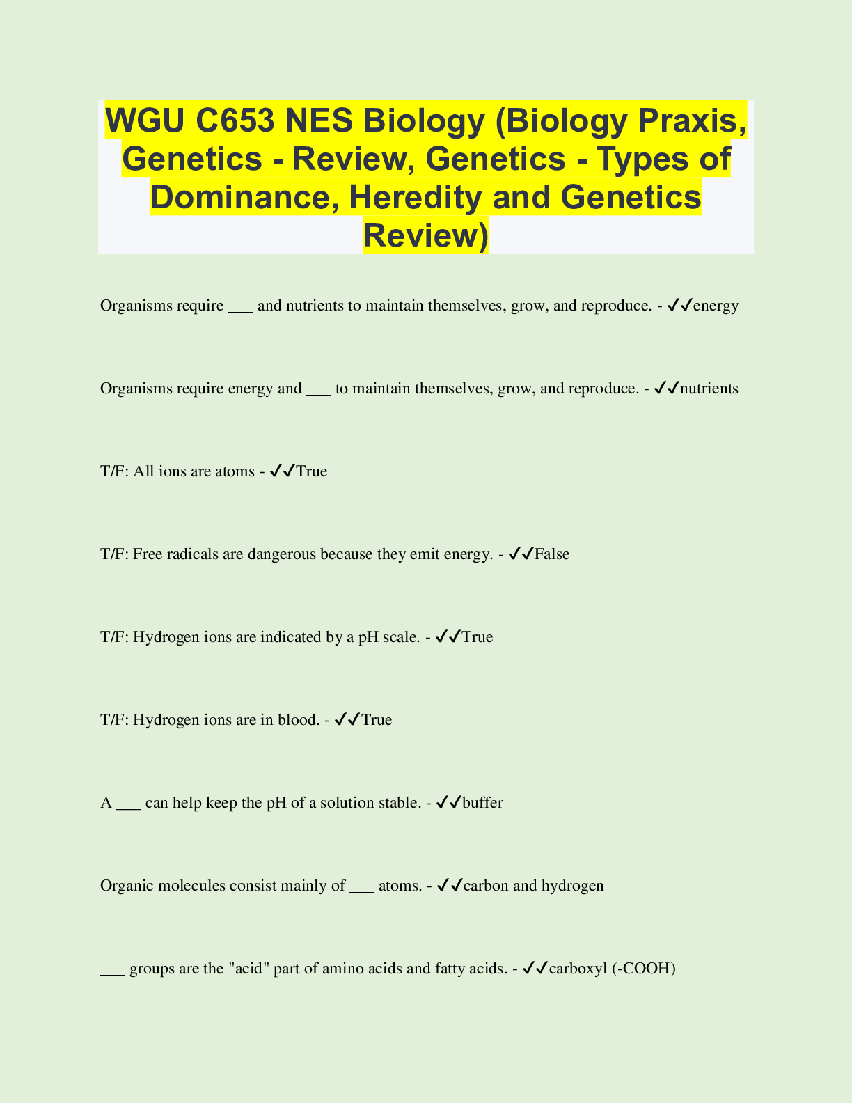 WGU C653 NES Biology (Biology Praxis, Genetics - Review, Genetics ...