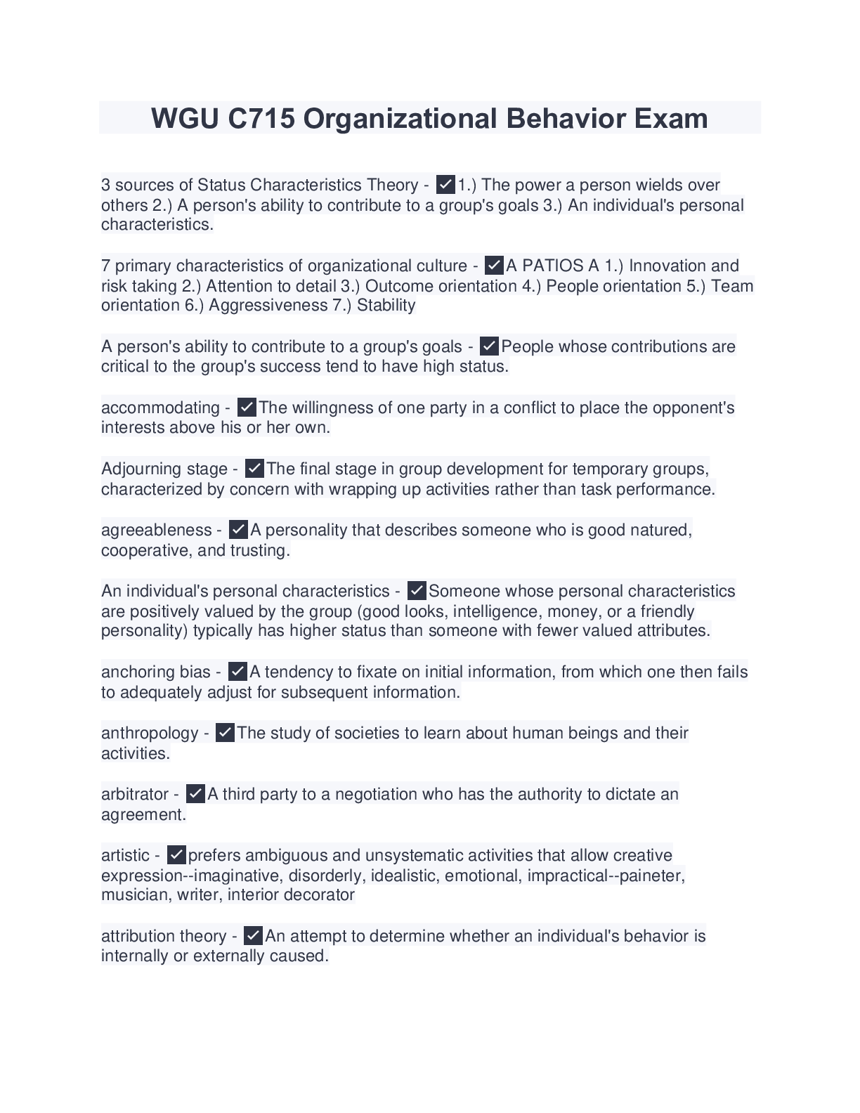 WGU C715 Organizational Behavior Exam (Latest 2022/2023) Download to ...