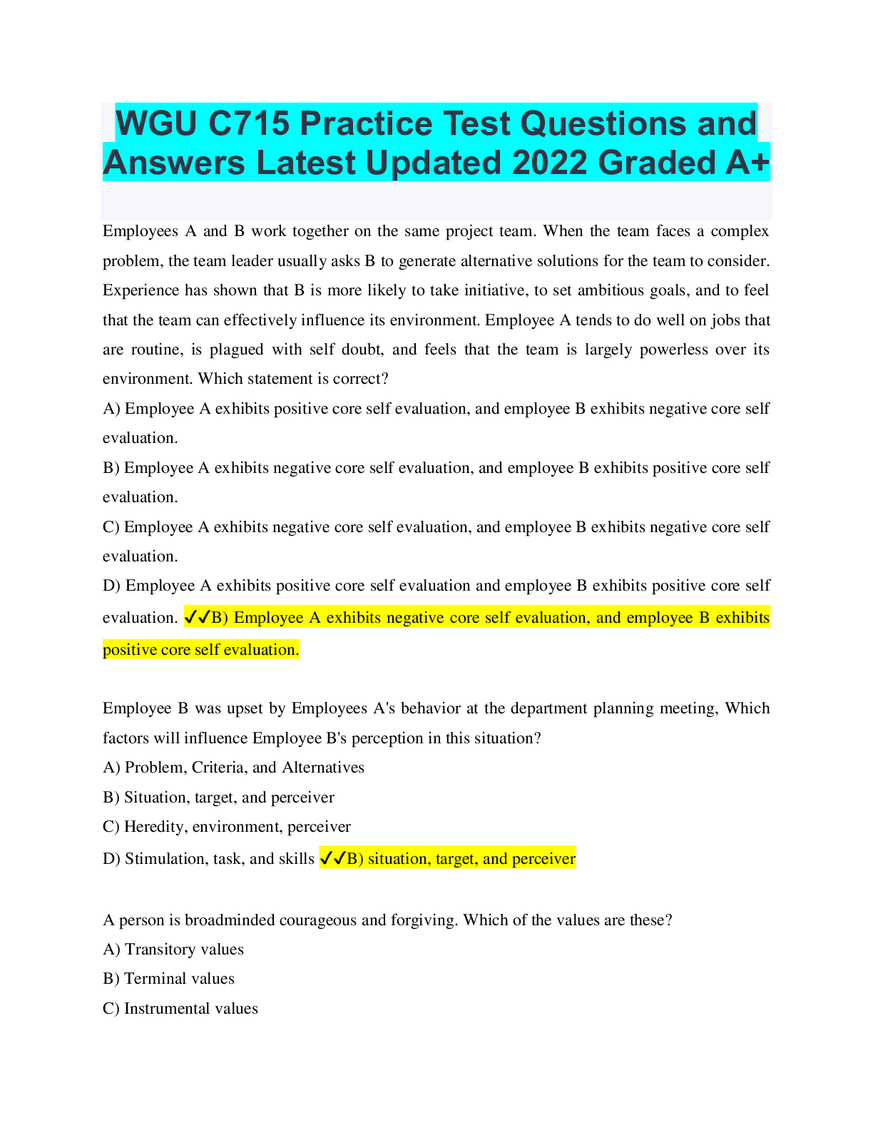 WGU C715 Practice Test Questions and Answers Latest Updated 2022 Graded ...