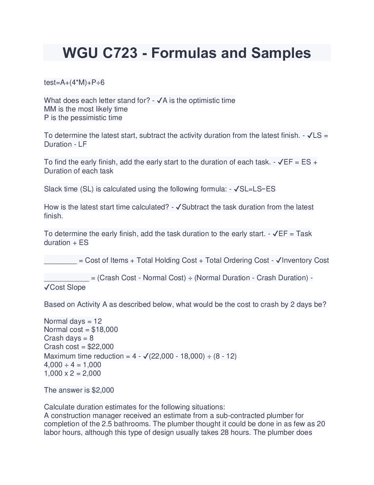 WGU C723 - Formulas and Samples (2023/2024) Download for All Formulas ...