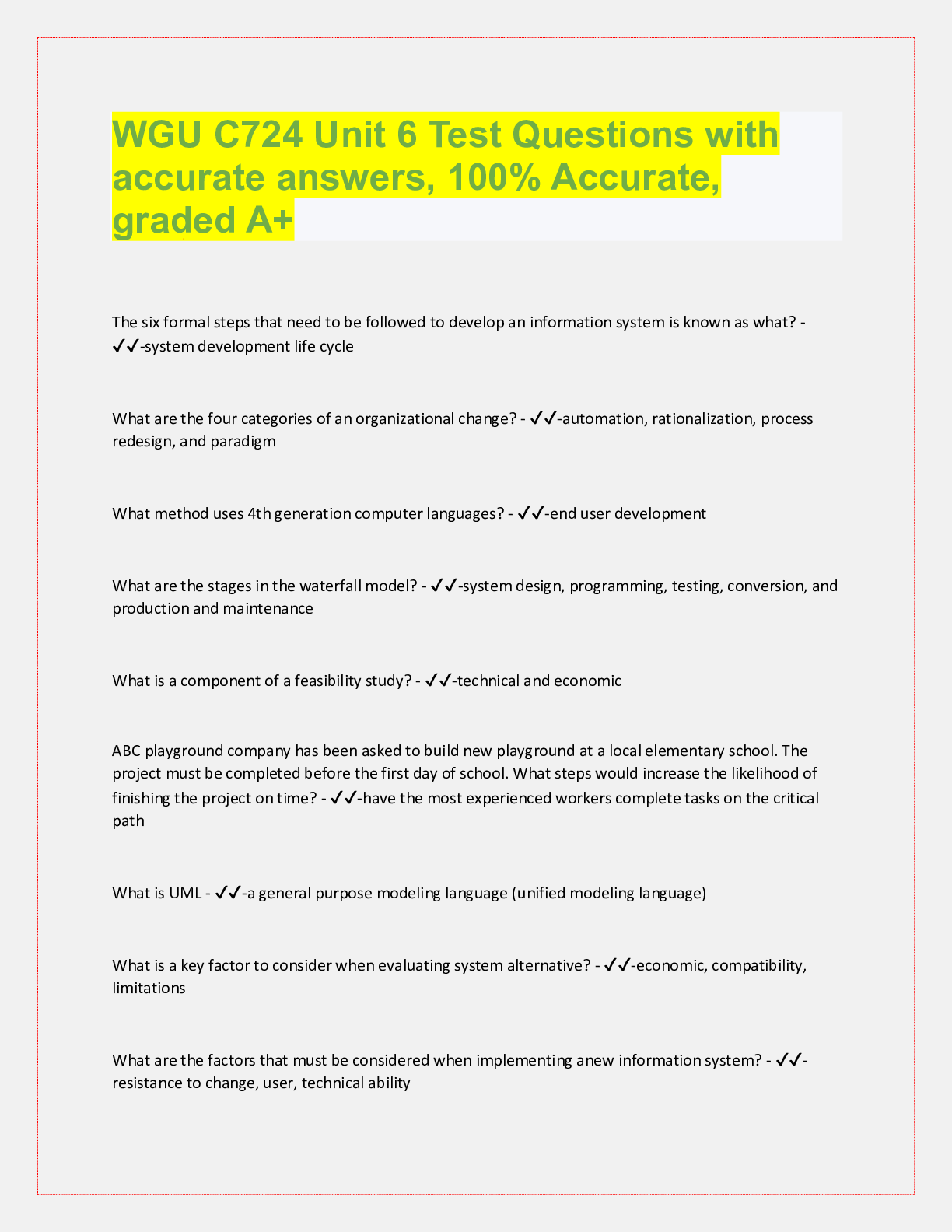 WGU C724 Unit 6 Test Questions with accurate answers, 100% Accurate ...