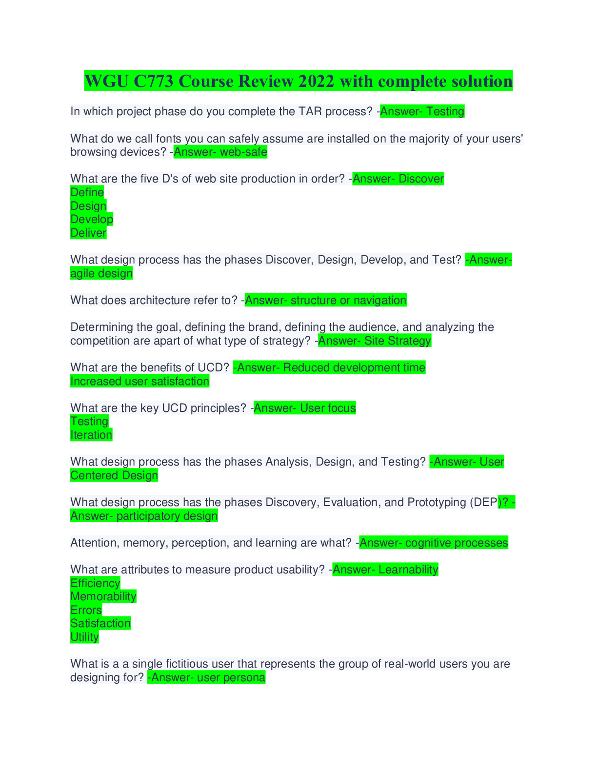 WGU C773 Course Review 2022 with complete solution - Scholarfriends