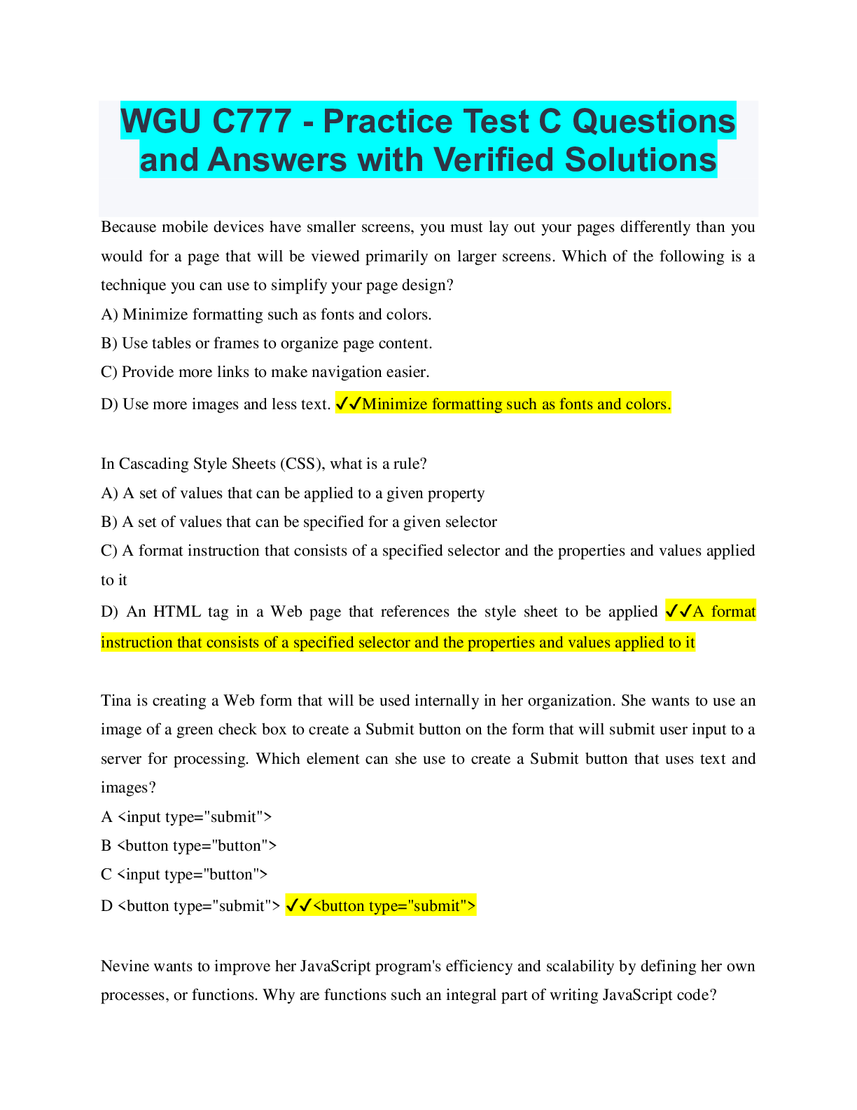 WGU C777 FULL SOLUTION PACK (ALL WGU C777 EXAMS AND STUDY QUESTIONS ARE ...