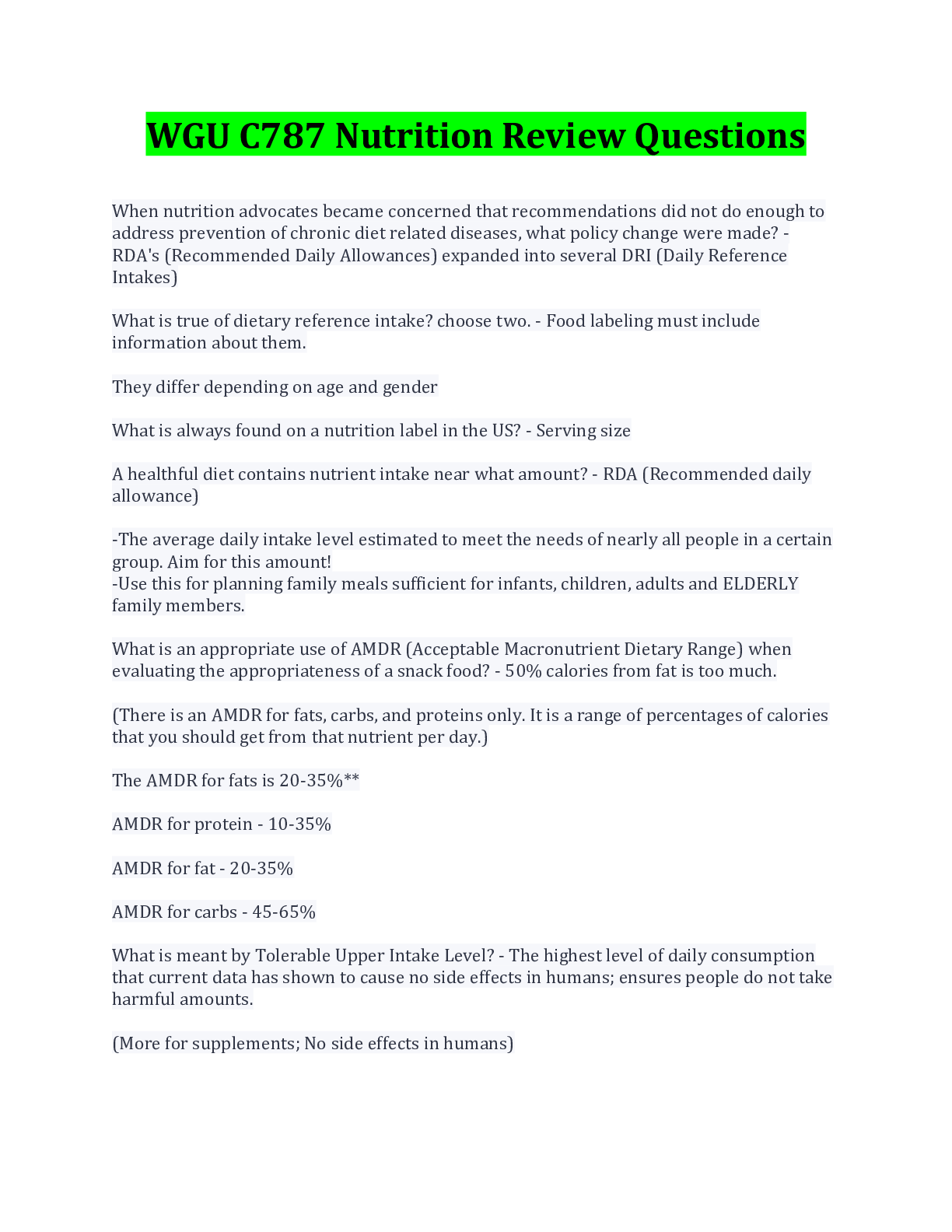 WGU C787 Nutrition Review Questions And Answers Latest Update ...