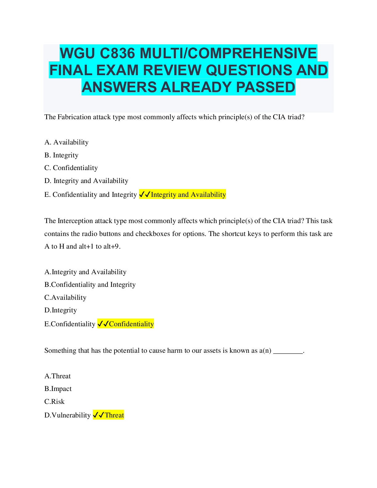 WGU C836 MULTI/COMPREHENSIVE FINAL EXAM REVIEW QUESTIONS AND ANSWERS ...