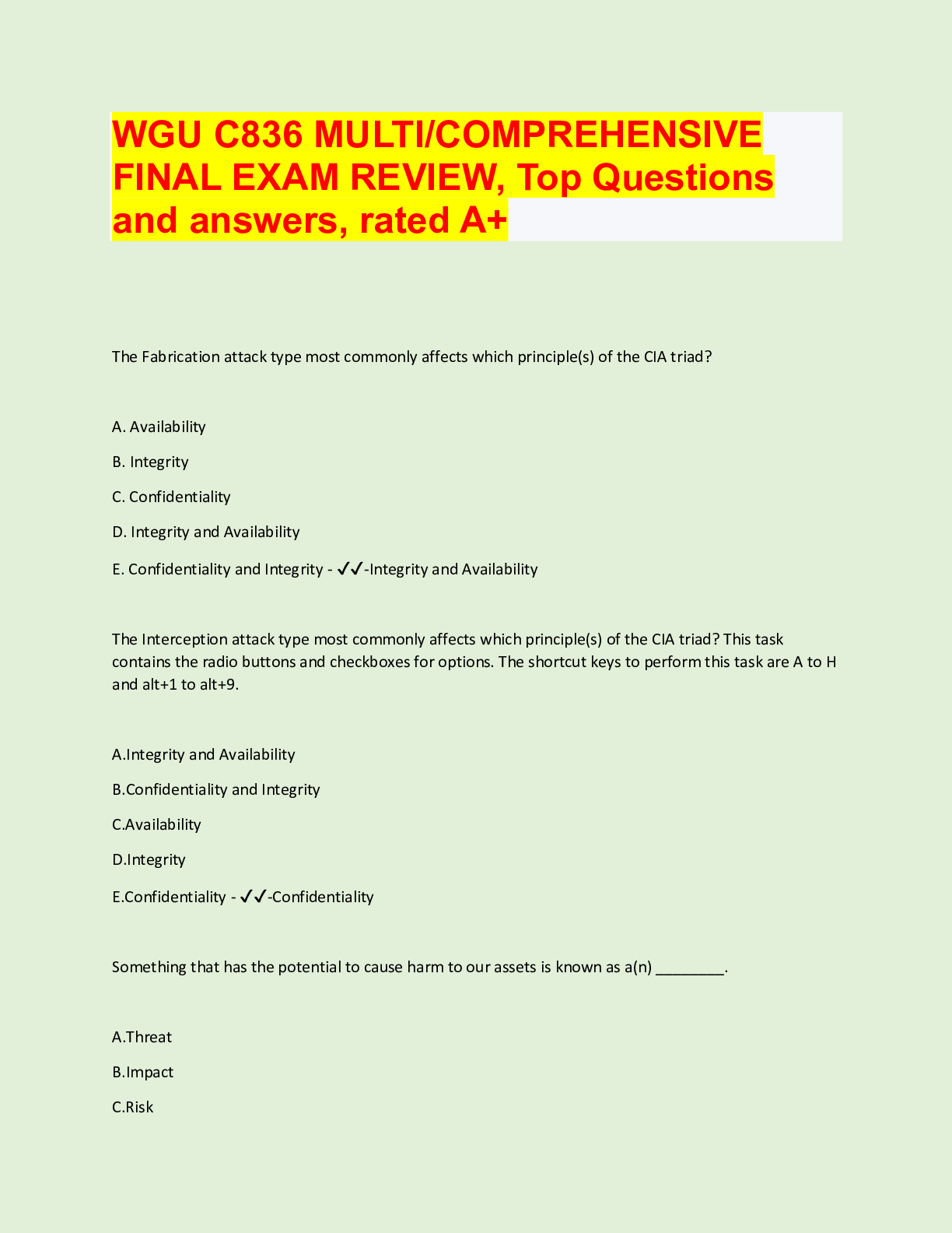 WGU C836 MULTI/COMPREHENSIVE FINAL EXAM REVIEW (LATEST VERSION 2022 ...