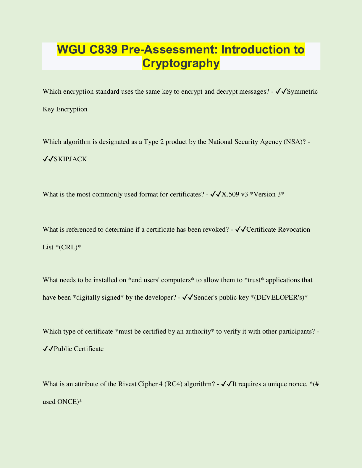 WGU C839 Pre-Assessment: Introduction to Cryptography | 60 Questions ...