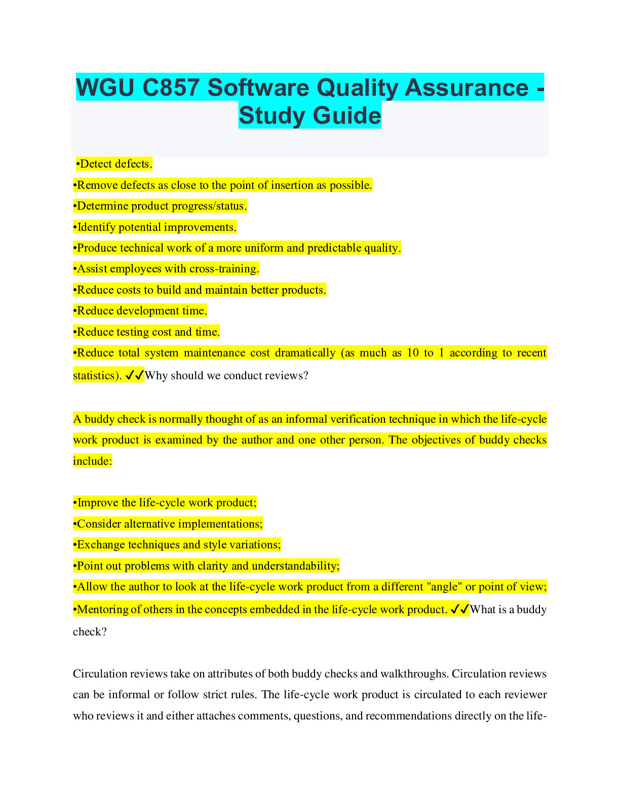 WGU C857 Software Quality Assurance - Study Guide - Scholarfriends