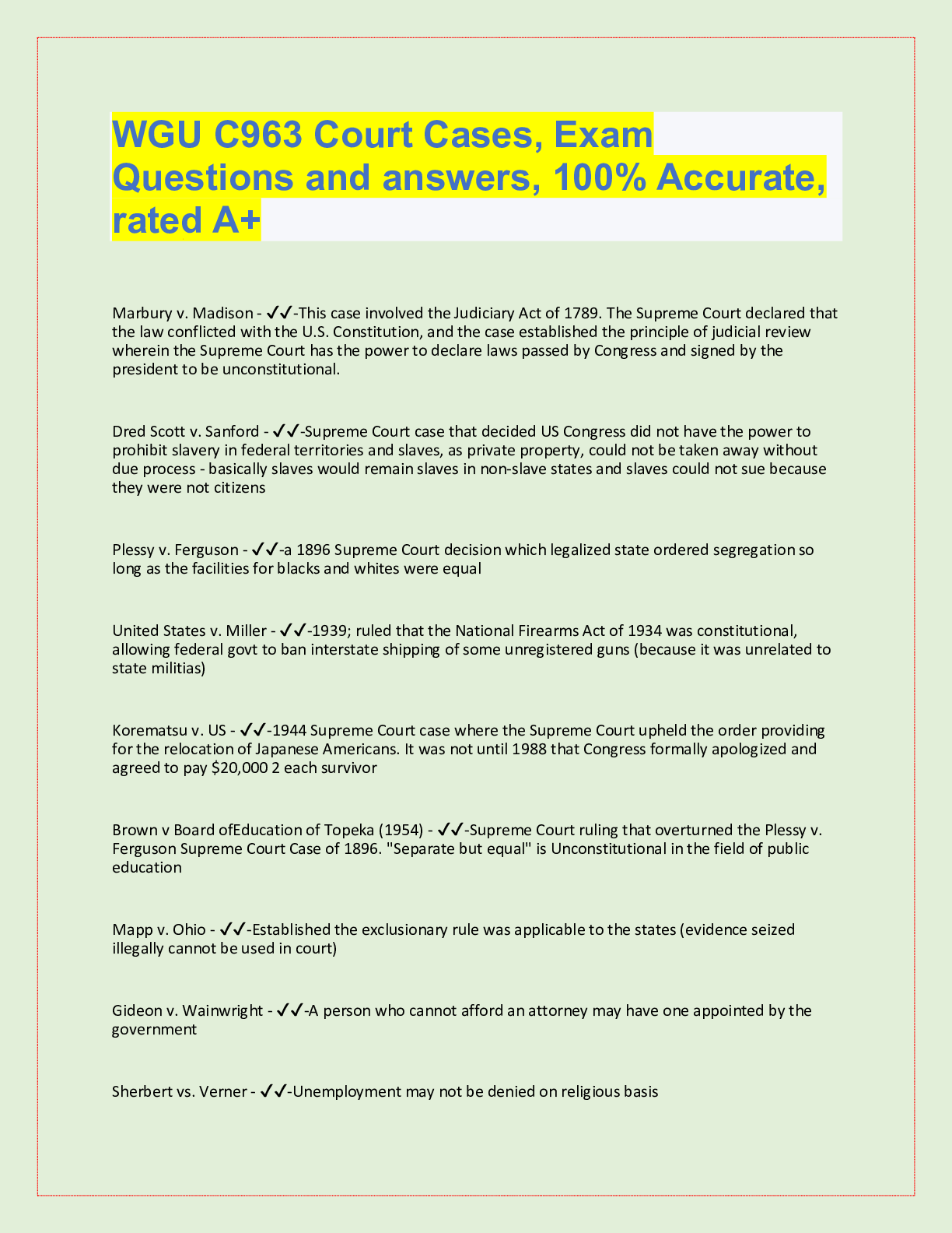 WGU C963 Court Cases Latest Update With Complete Solution. Download ...