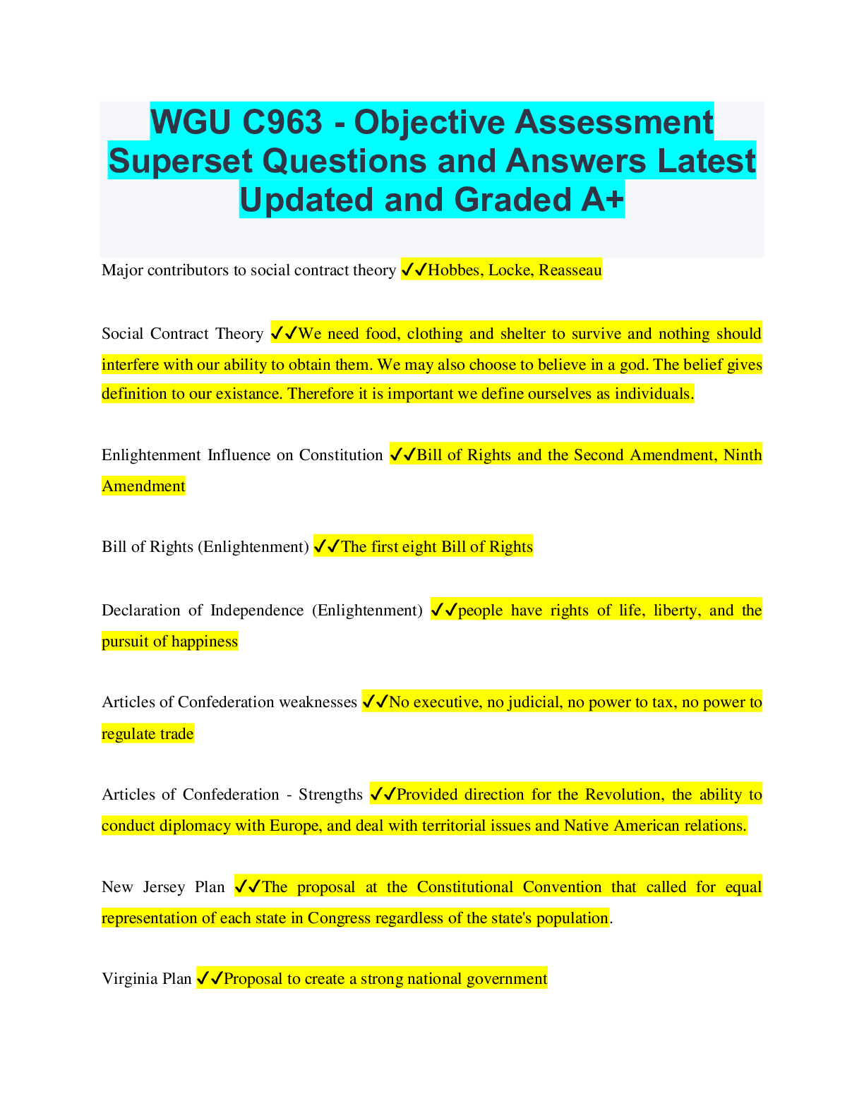 WGU C963 - Objective Assessment Superset Questions and Answers Latest ...