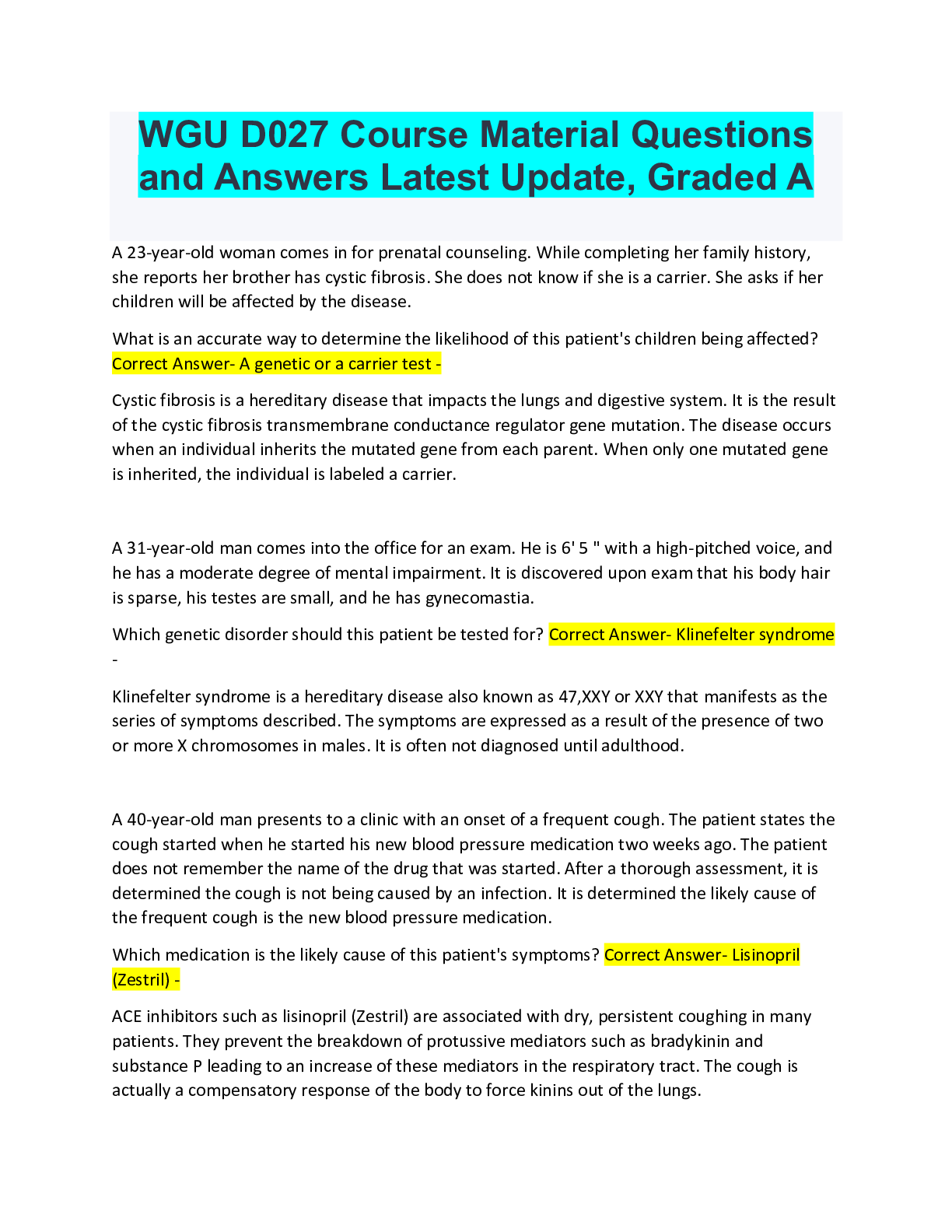 WGU D027 Course Material Questions and Answers Latest Update, Graded A ...