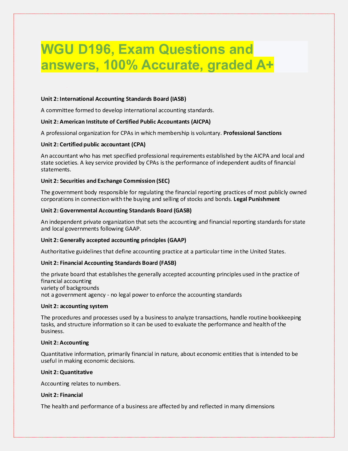 WGU D196, Exam Questions and answers, 100% Accurate, graded A+ ...