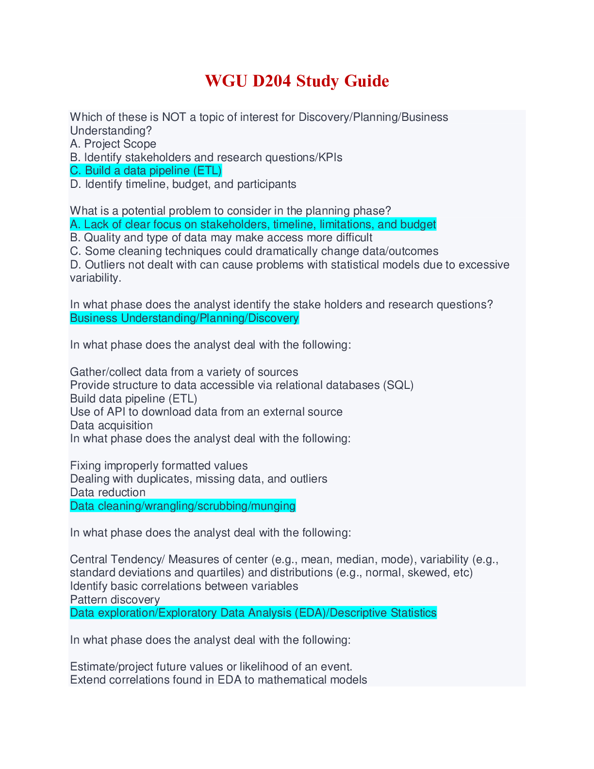 WGU D204 Study Guide - Scholarfriends