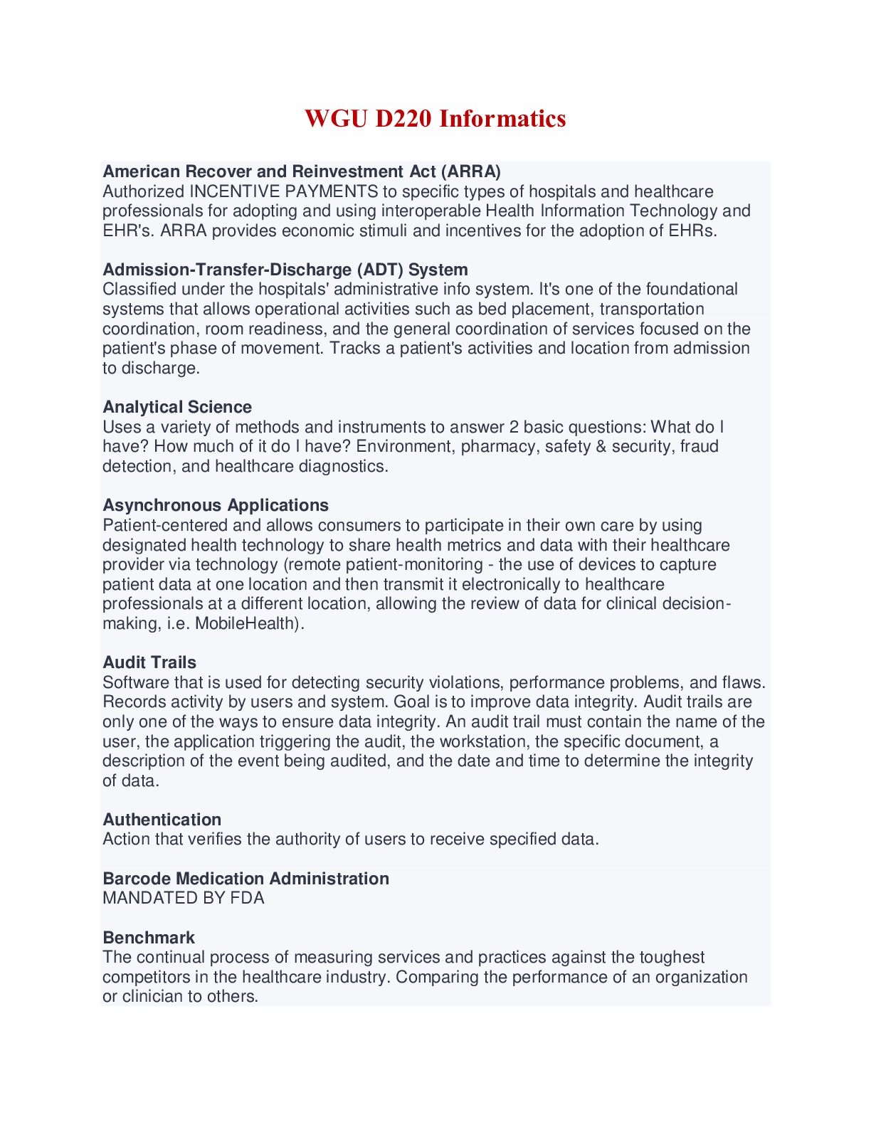 WGU D220 Informatics - Questions and Answers - Scholarfriends