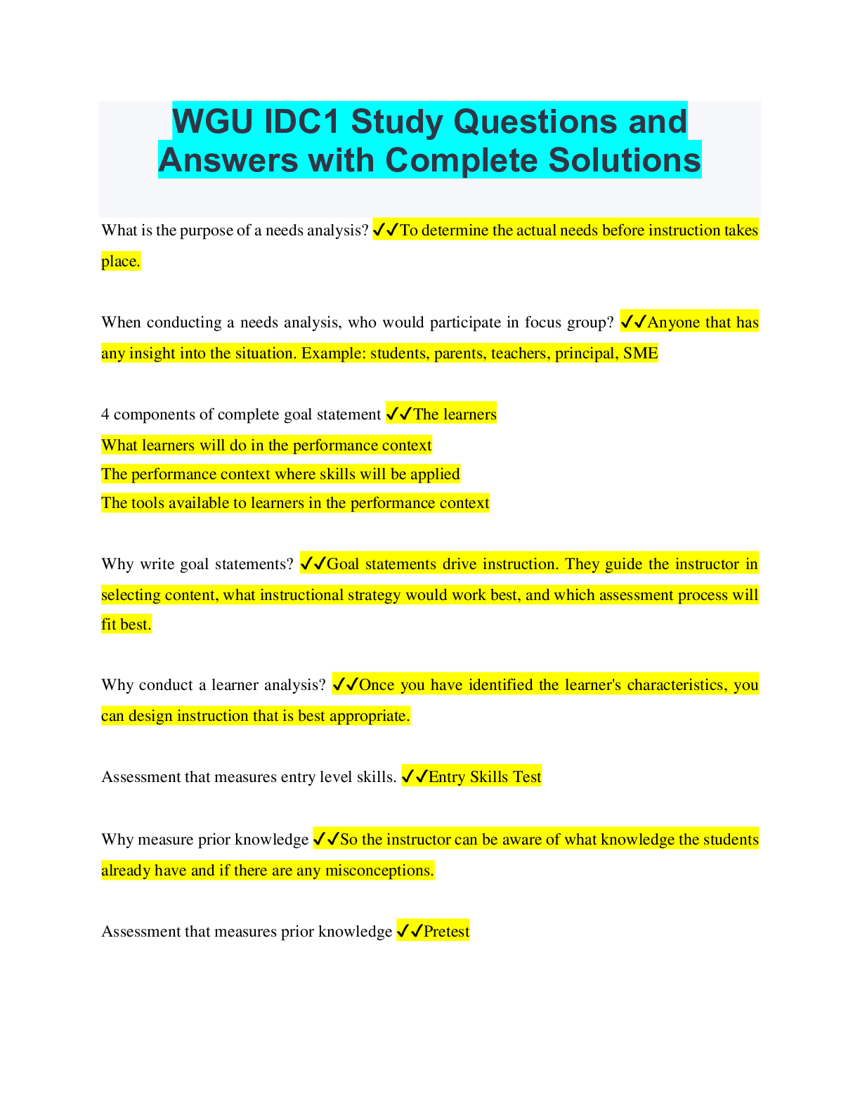 WGU IDC1 Study Questions and Answers with Complete Solutions ...
