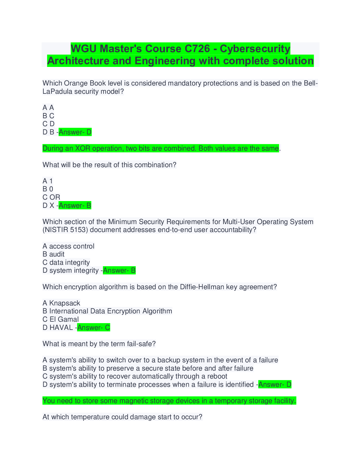 WGU Master's Course C726 - Cybersecurity Architecture and Engineering ...