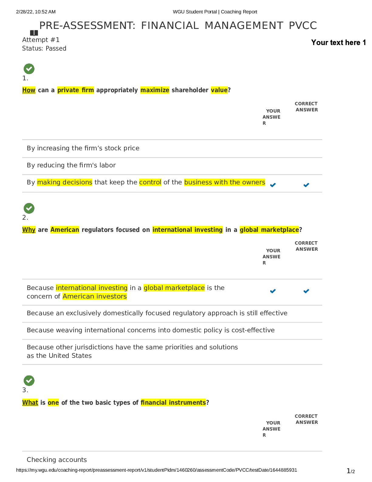 WGU PRE-ASSESSMENT: FINANCIAL MANAGEMENT PVCC 2022 - Scholarfriends