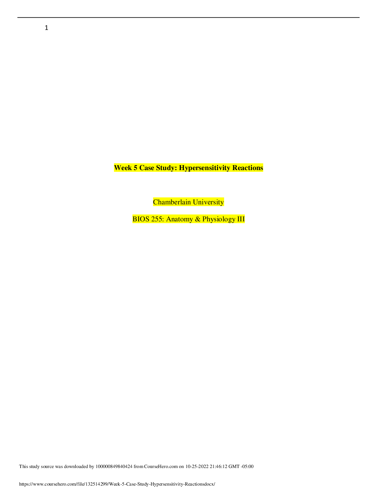 BIOS 255 Week 5 Assignment: Case Study – Hypersensitivity Reactions ...