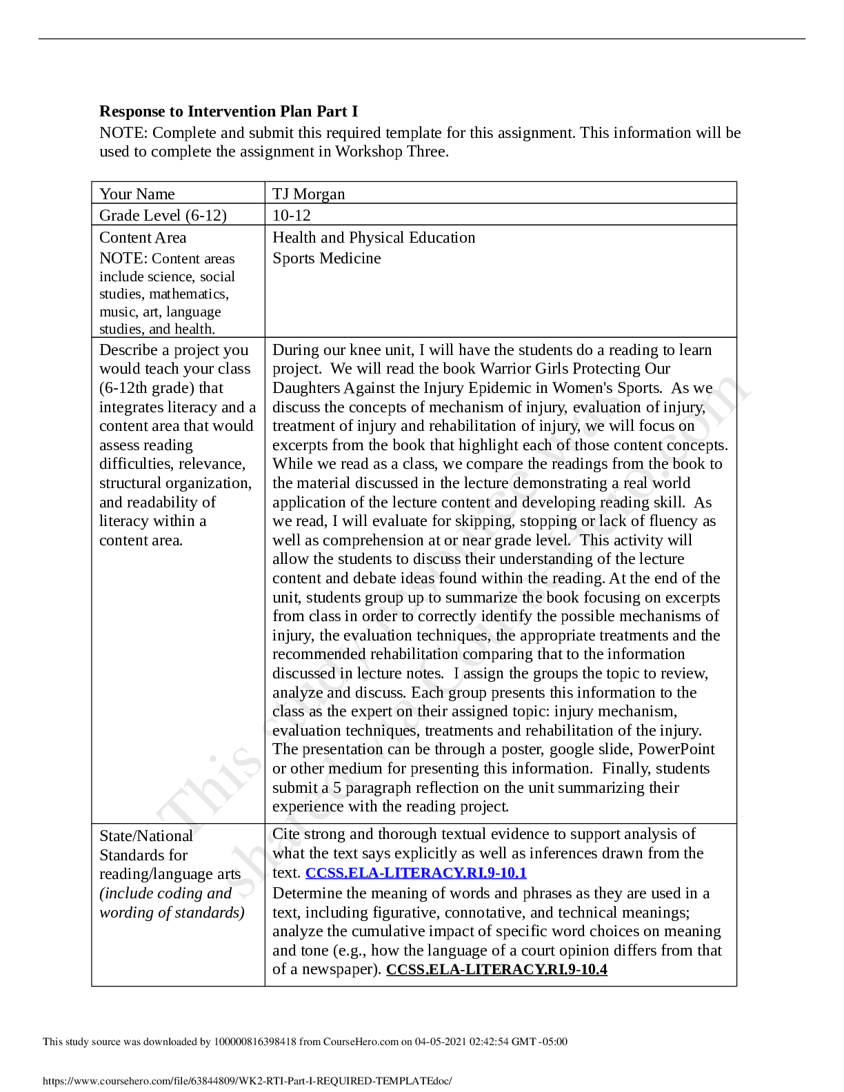 University of Phoenix - RDNG 502WK2 RTI Part I REQUIRED TEMPLATE ...