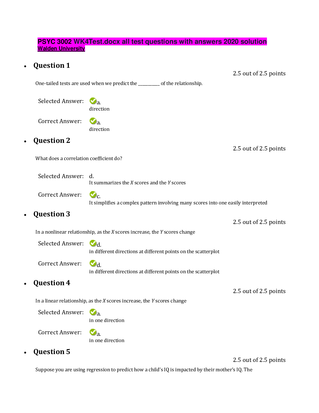 PSYC 3002 WK4Test.docx all test questions with answers 2020 solution ...