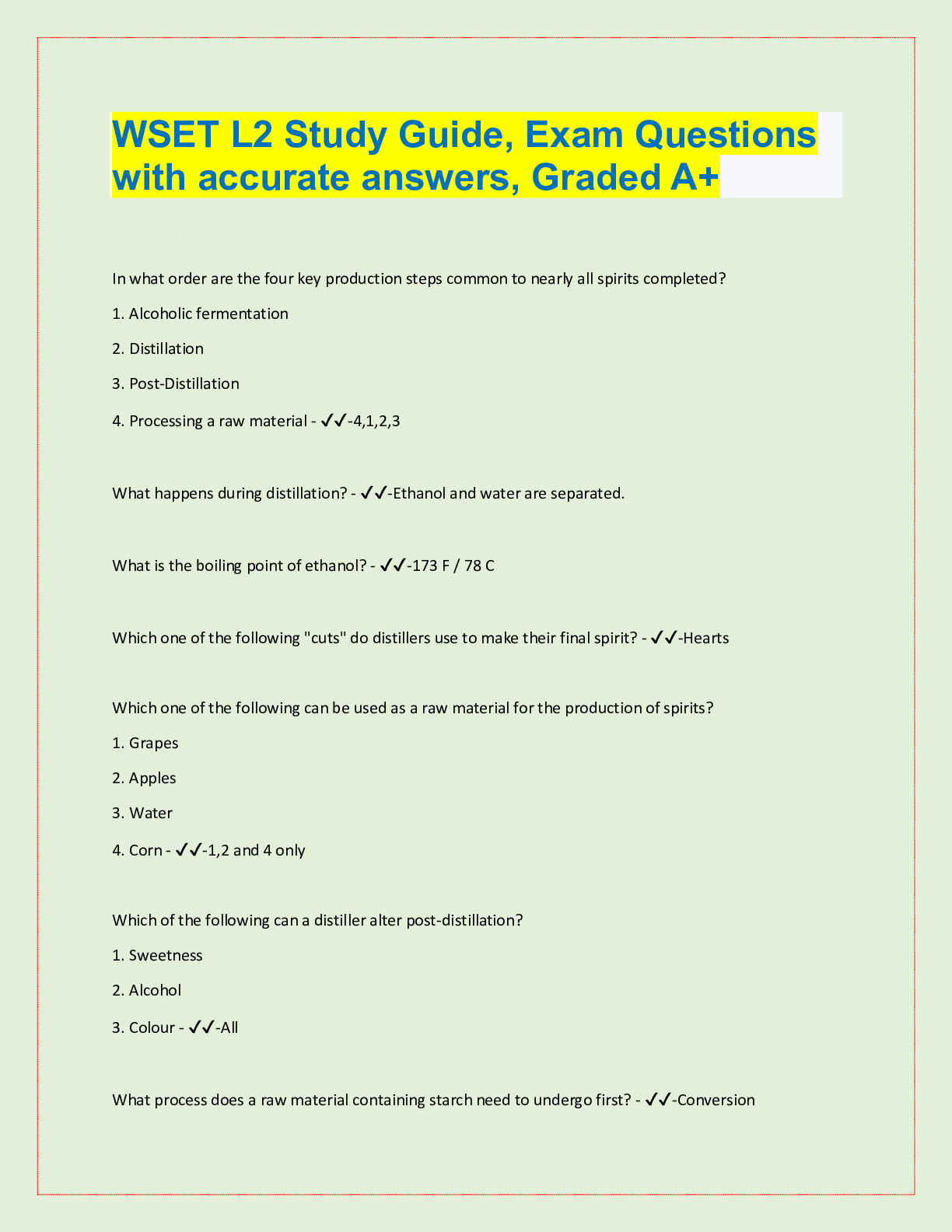 WSET L2 Study Guide, Exam Questions with accurate answers, Graded A+ ...