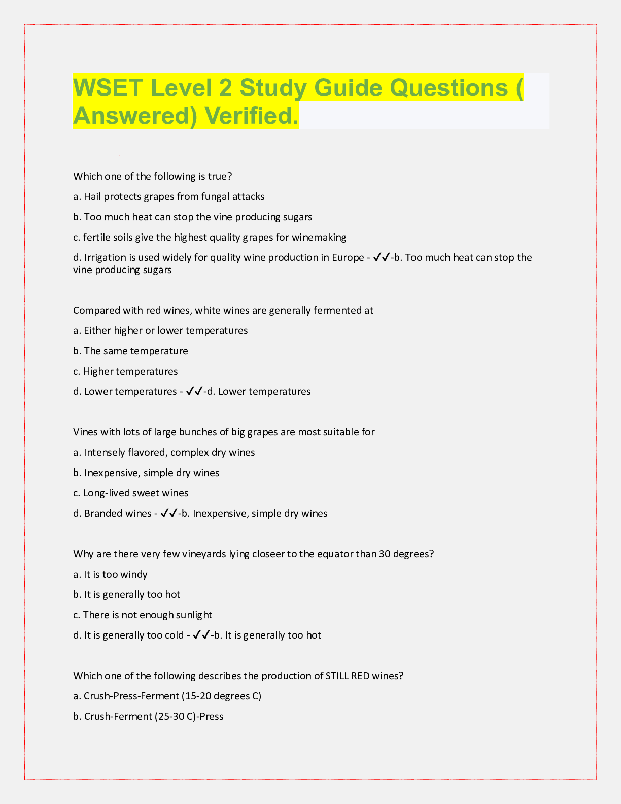 WSET Level 2 Study Guide Questions ( Answered) Verified. - Scholarfriends