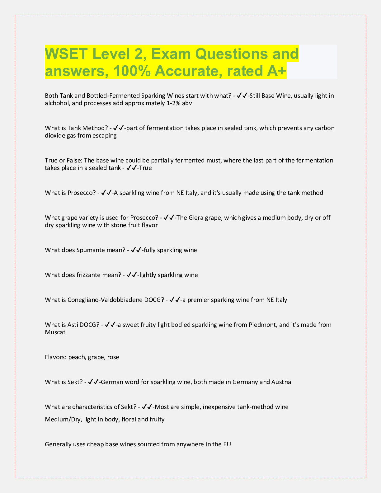 WSET Level 2, Exam Questions and answers, 100% Accurate, rated A+ ...
