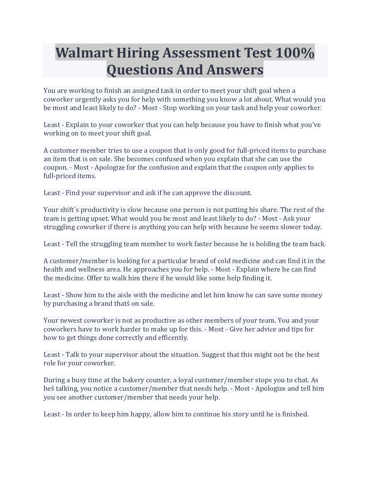 Walmart Hiring Assessment Test 100% Questions And Answers - Scholarfriends