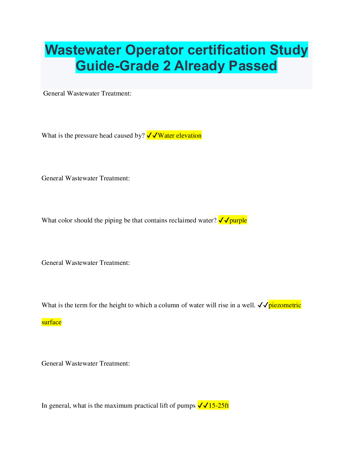 Wastewater Operator certification Study Guide-Grade 2 Already Passed ...