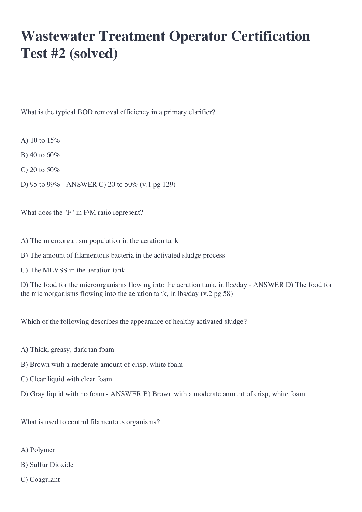 Wastewater Treatment Operator Certification Test - Scholarfriends