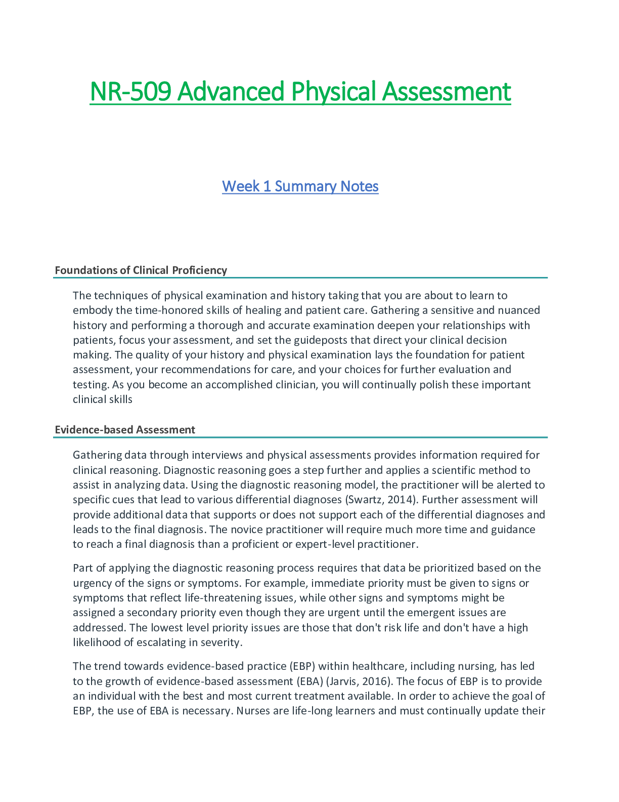 NR509 / NR 509 Week 1 Summary Notes (Latest): Advanced Physical ...