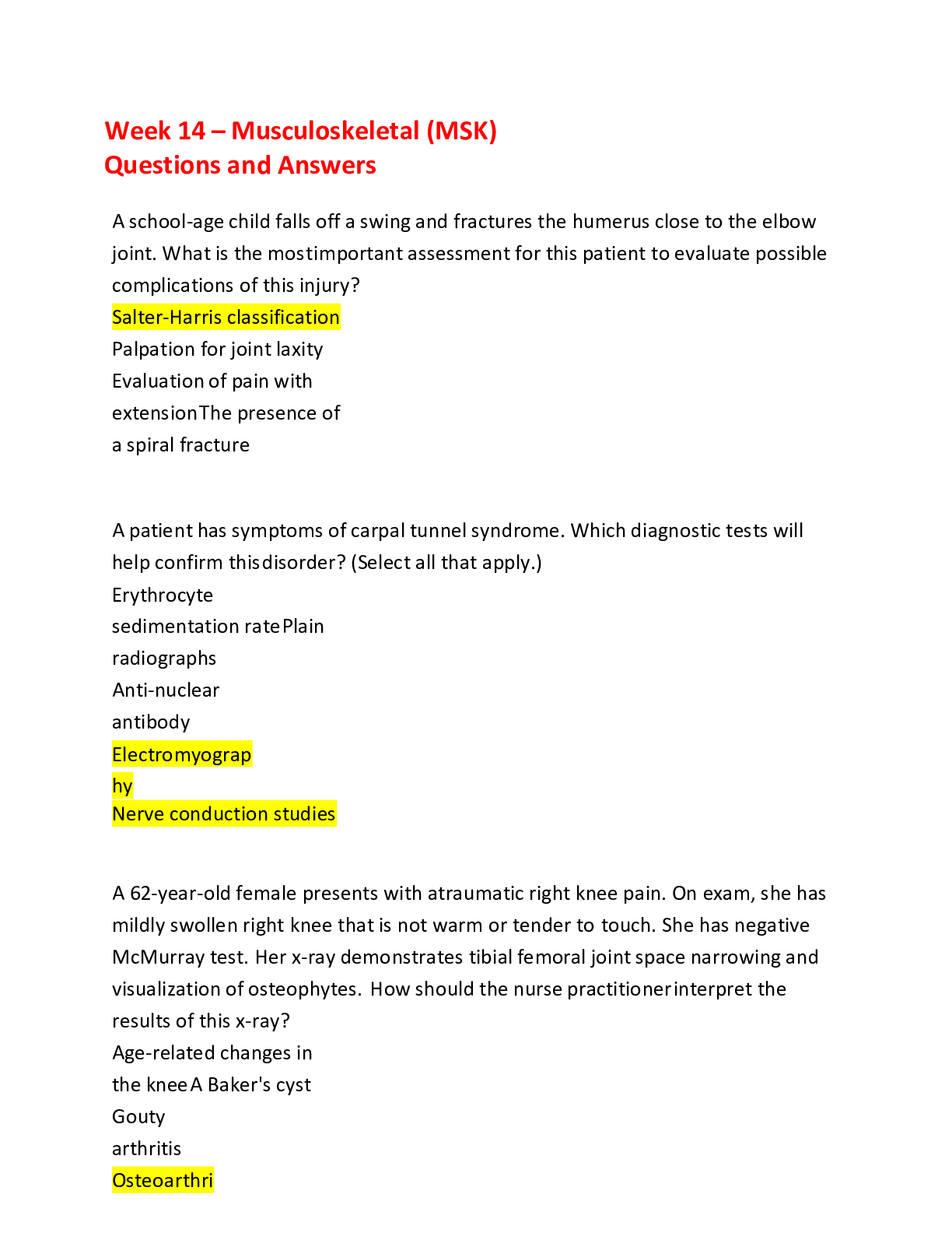 Week 14 – Musculoskeletal (MSK) Questions and Answers,100% CORRECT ...