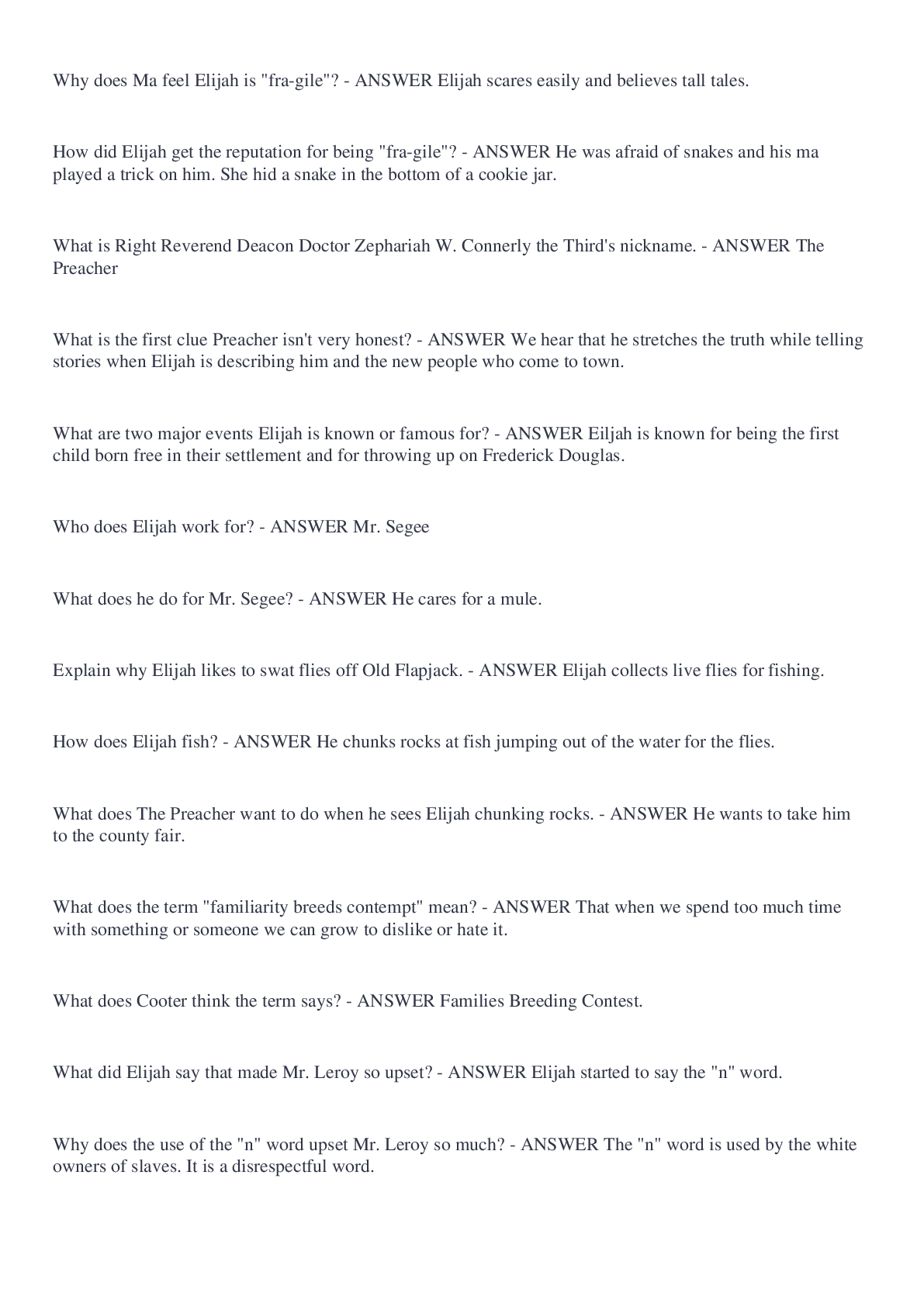 Elijah of Buxton questions and answers 100% correct - Scholarfriends