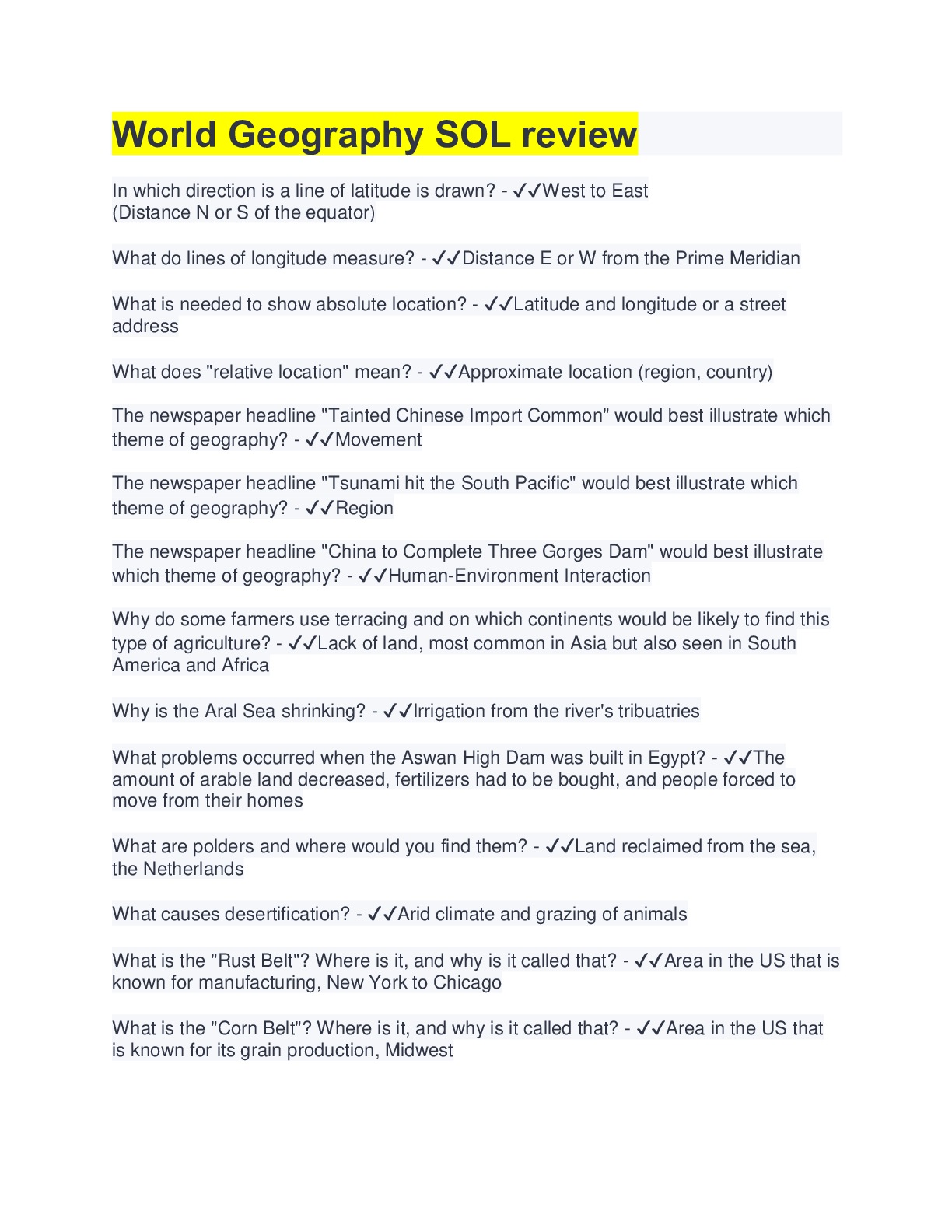 World Geography SOL review - Scholarfriends