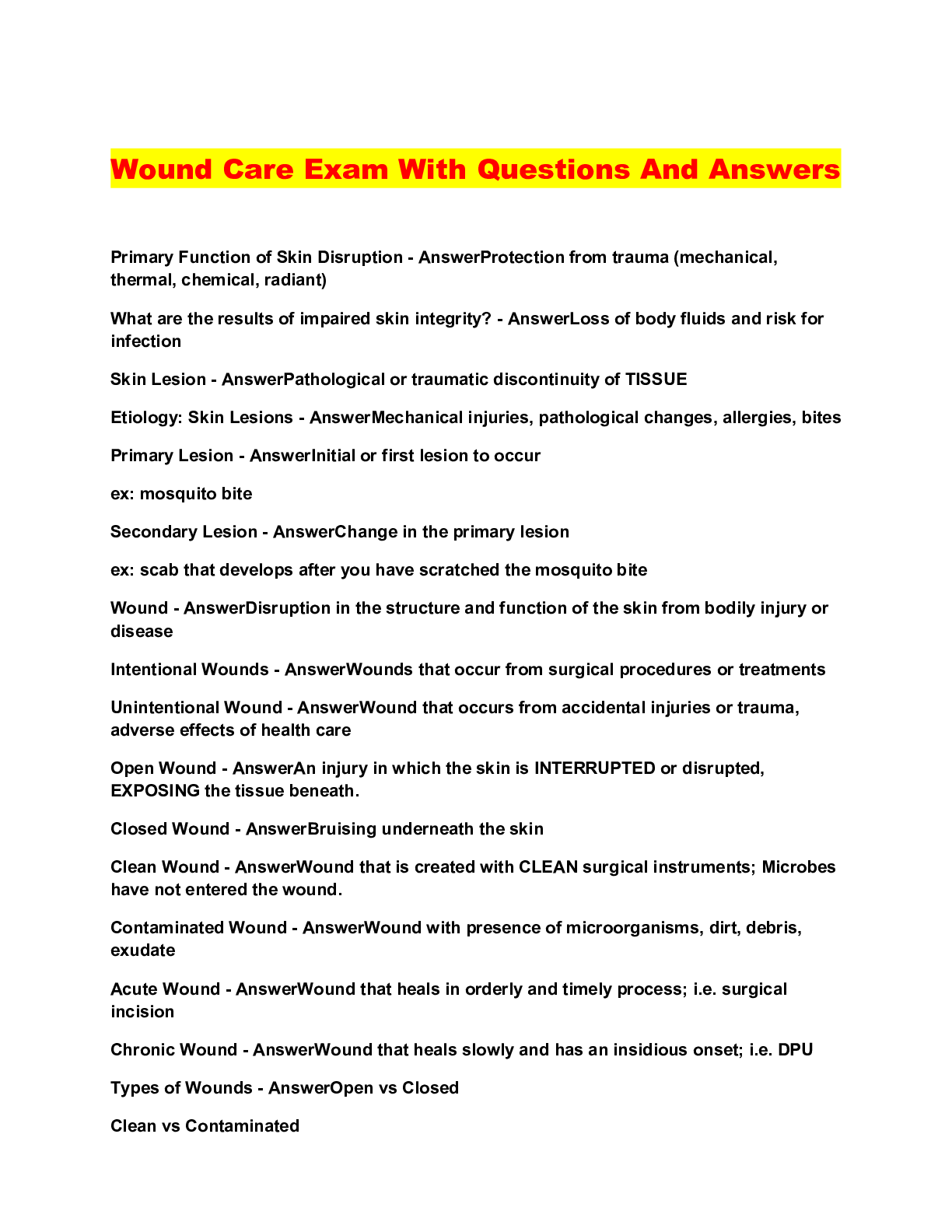 Wound Care Exam With Questions And Answers - Scholarfriends