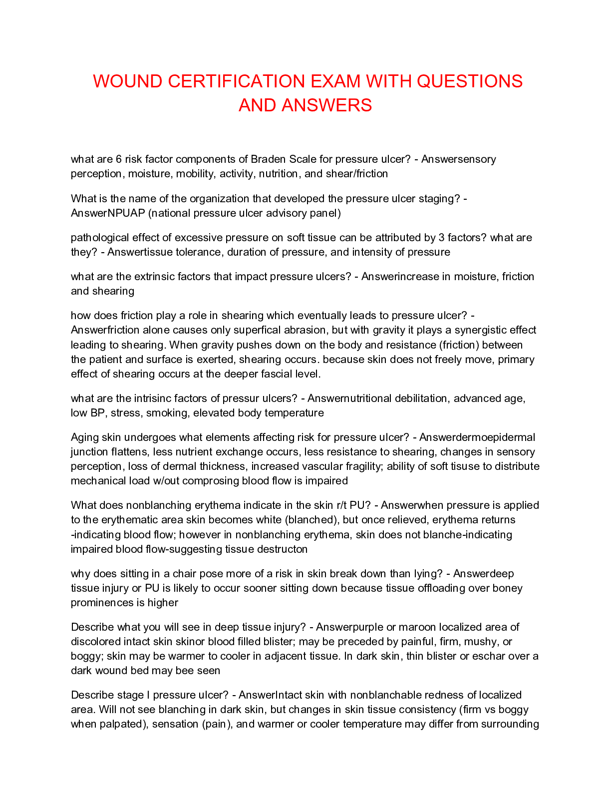 Wound Certification Exam With Questions And Answers-1 - Scholarfriends