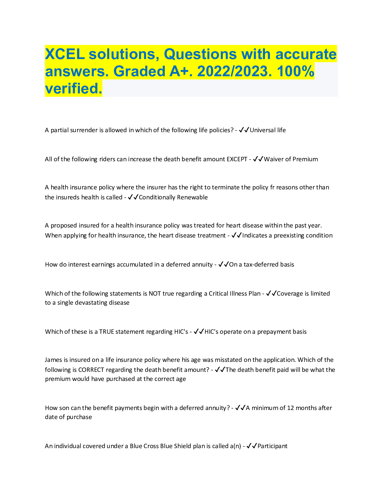 XCEL solutions, Questions with accurate answers. Graded A+. 2022/2023 ...