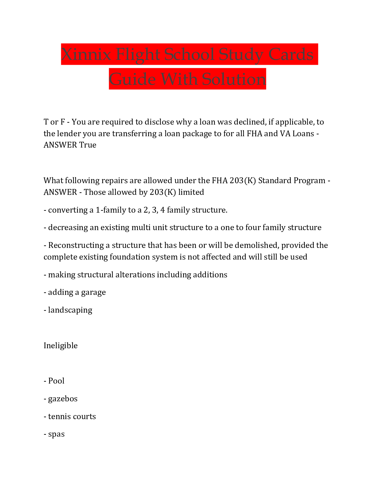 Xinnix Flight School Study Cards Guide With Solution - Scholarfriends