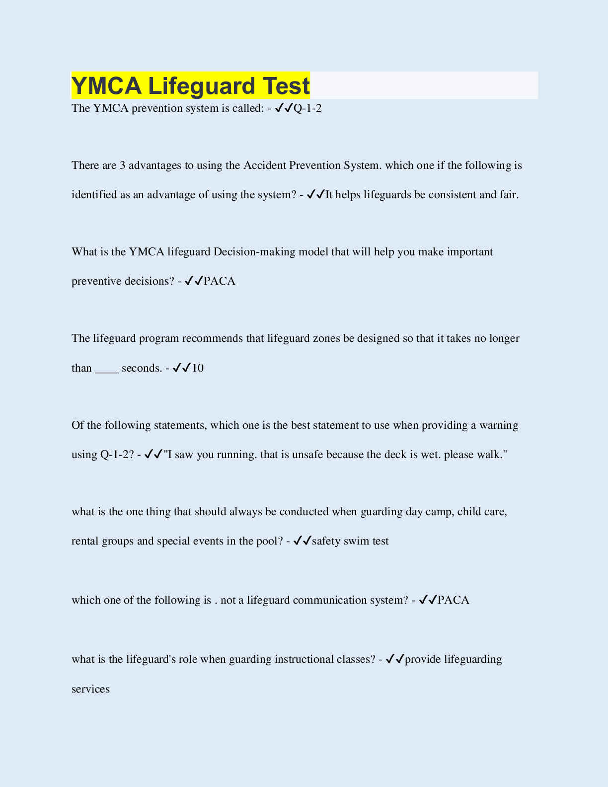 YMCA Lifeguard Test - Scholarfriends