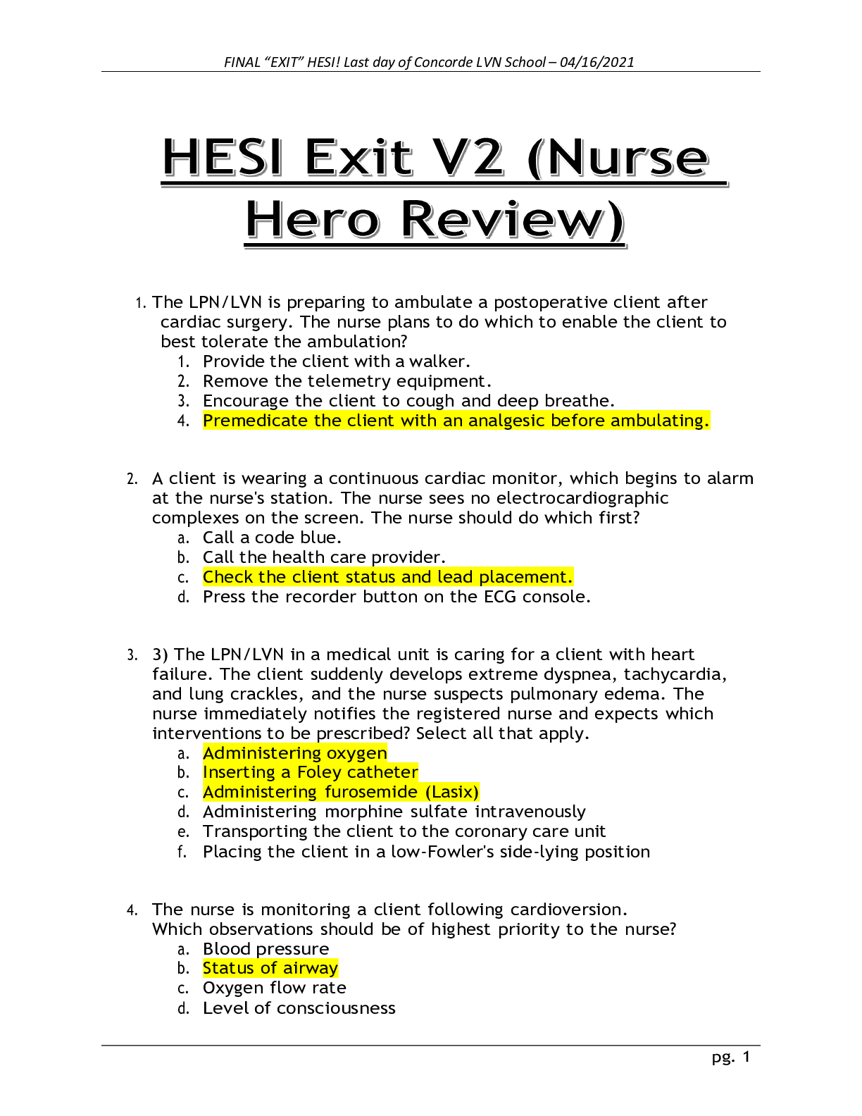 HESI 101 Hesi Exit V2 (Nurse Hero Review) – Scholarfriends - Scholarfriends