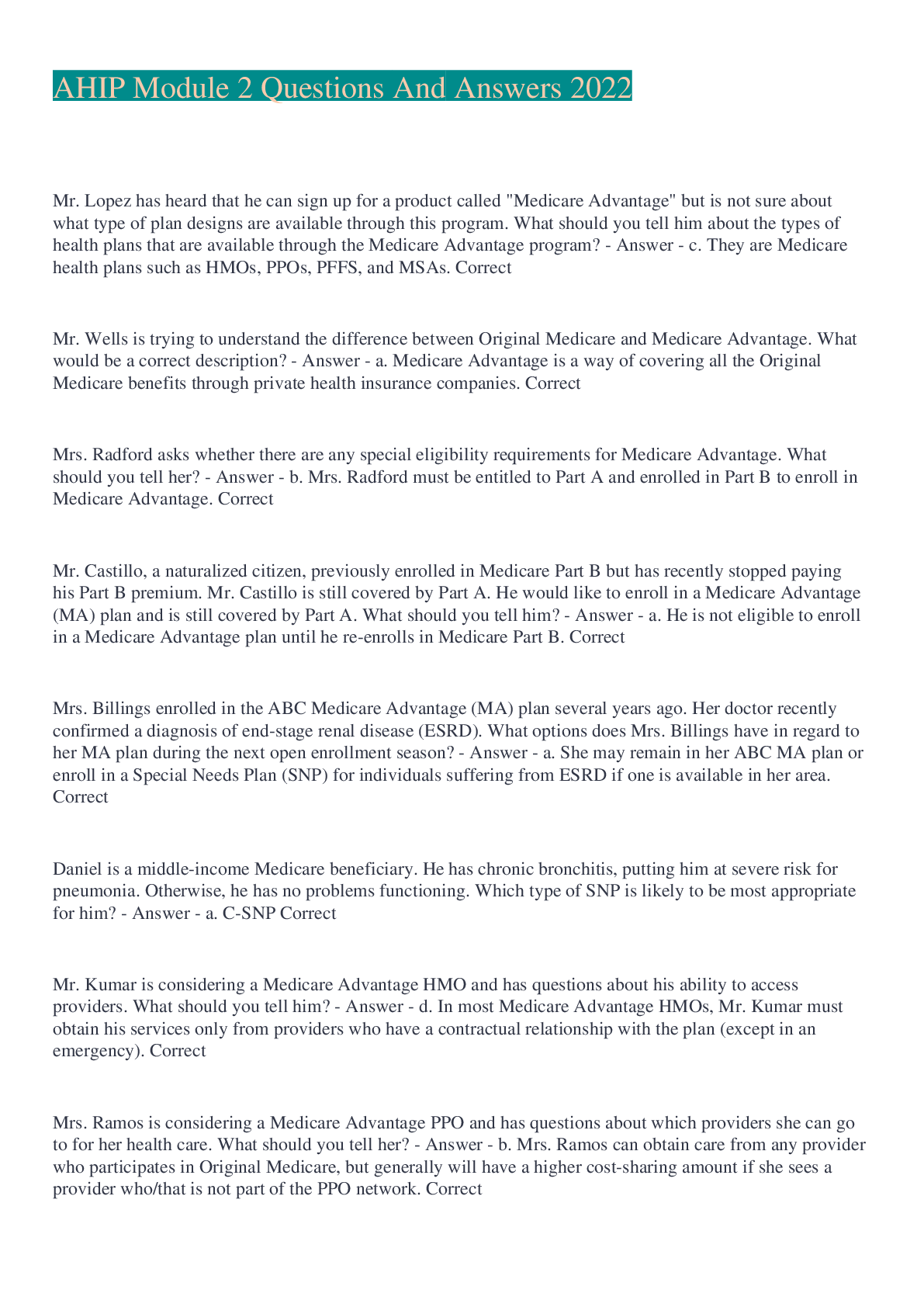 AHIP Module 2 Questions And Answers 2022 - Scholarfriends