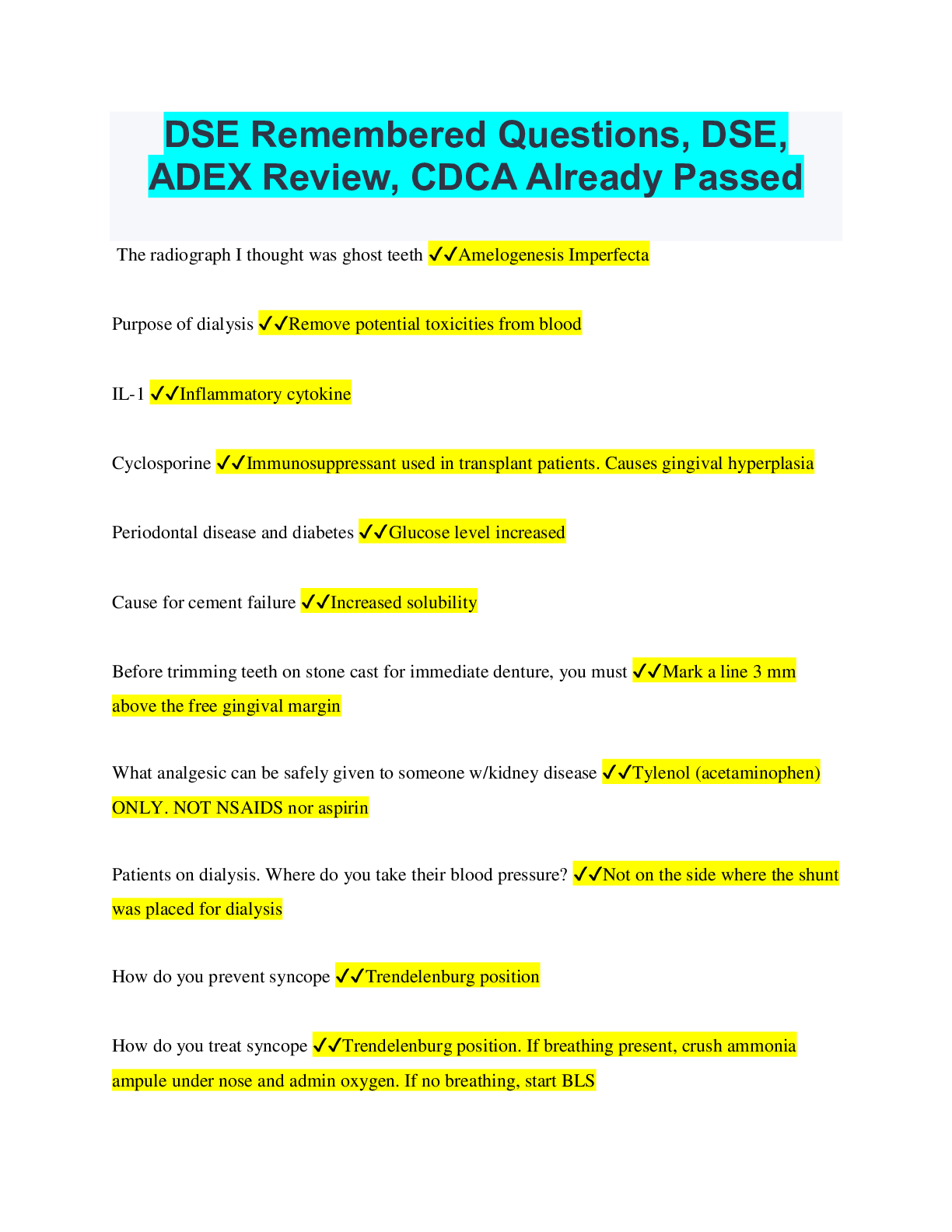 DSE Remembered Questions, DSE, ADEX Review, CDCA Already Passed ...