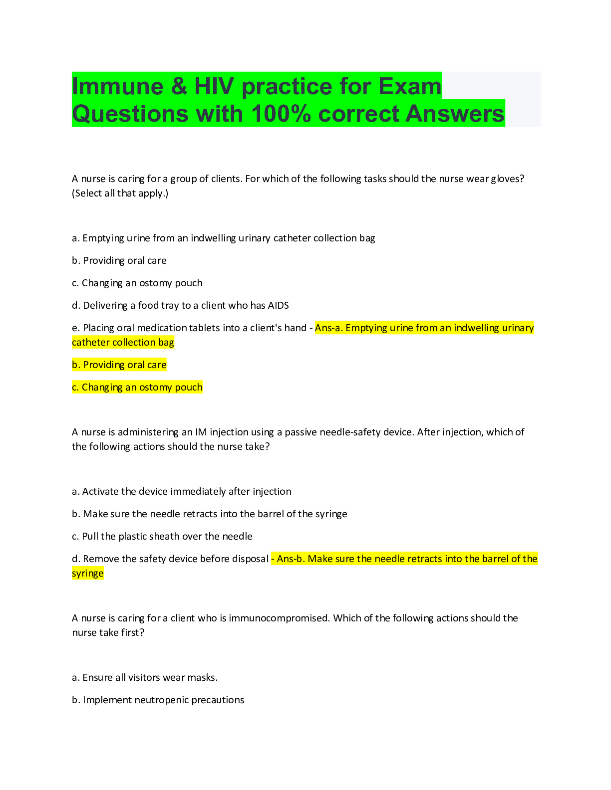 Immune & HIV practice for Exam Questions with 100% correct Answers ...