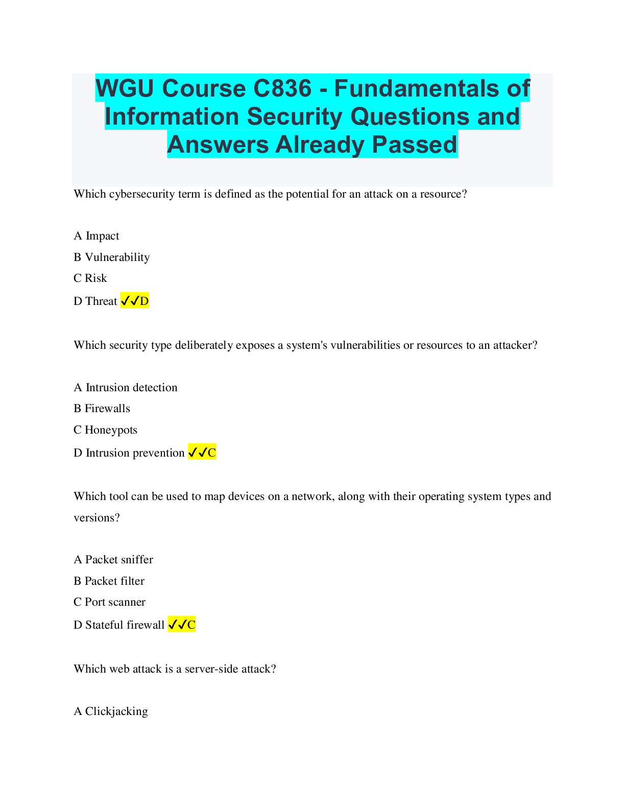 WGU Course C836 - Fundamentals of Information Security Questions and ...